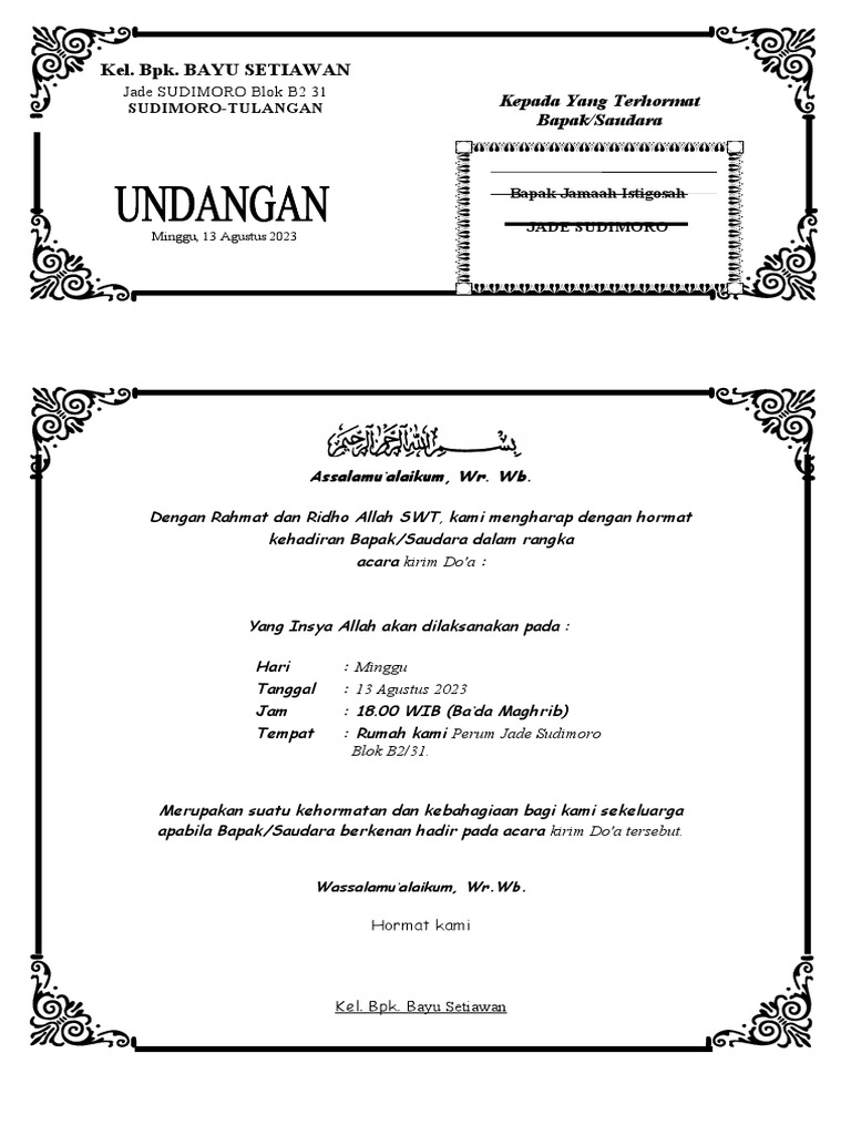 02 Contoh Undangan 40 Hari Format | PDF