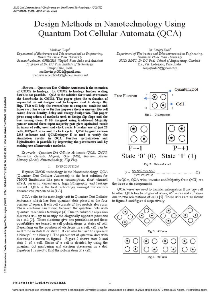 Design Methods in Nanotechnology Using Quantum Dot Cellular Automata QCA | PDF | Electronic ...