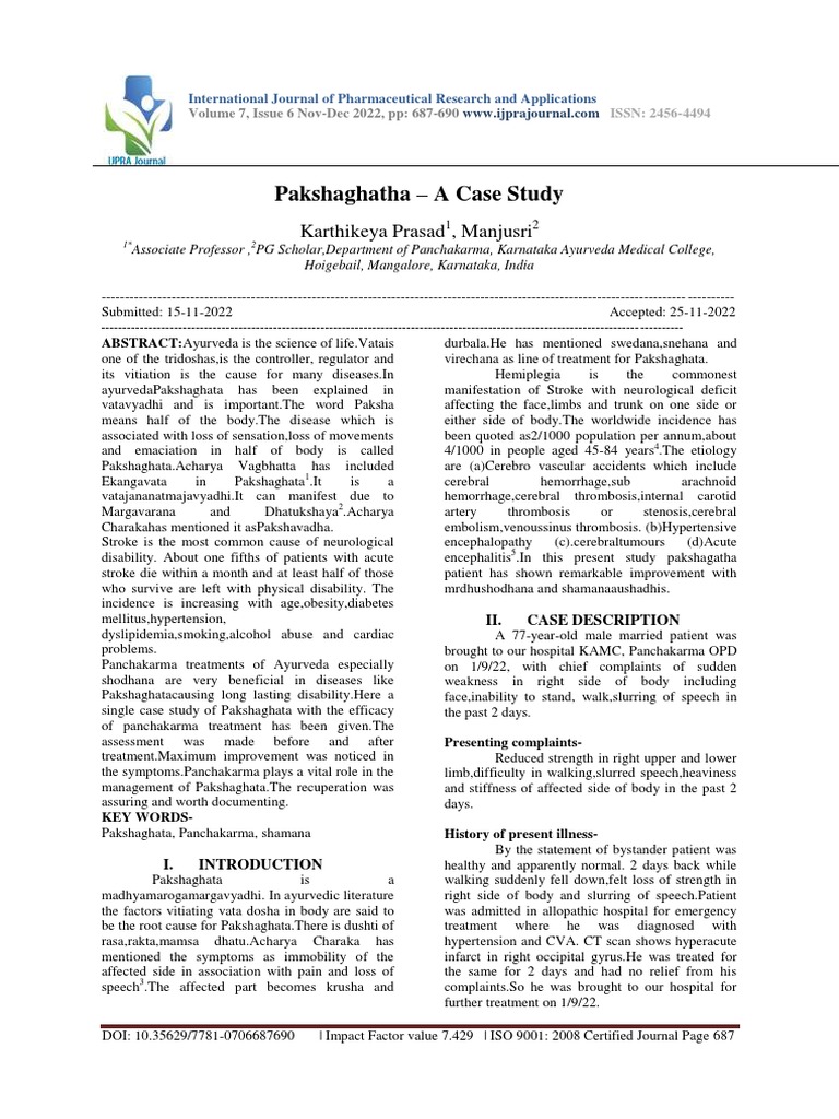 Pakshaghata Case Study and Treatment | PDF | Ayurveda | Thrombosis