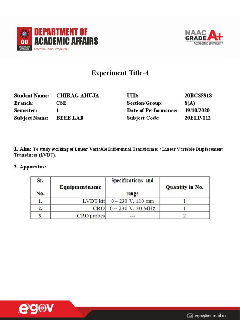 Beee 4 Practical (LVDT) | PDF | Metrology | Electronic Engineering