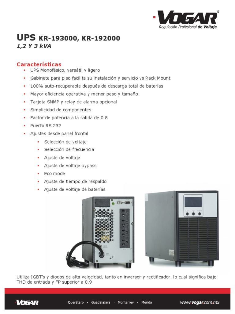 UPS KR-192000: Especificaciones y Características | PDF | Bienes ...