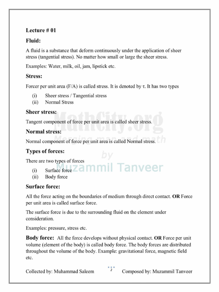 Fluid Mechanics II Muzammil Tanveer | PDF