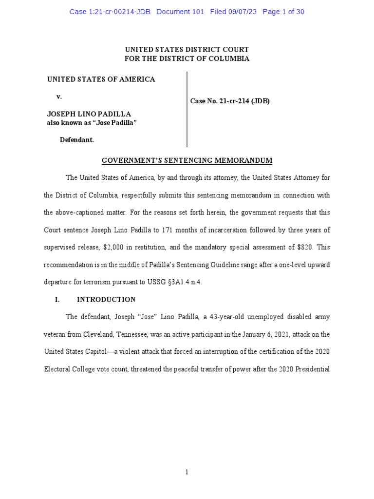 Padilla Prosecution Sentencing Memorandum | PDF | United States Federal ...