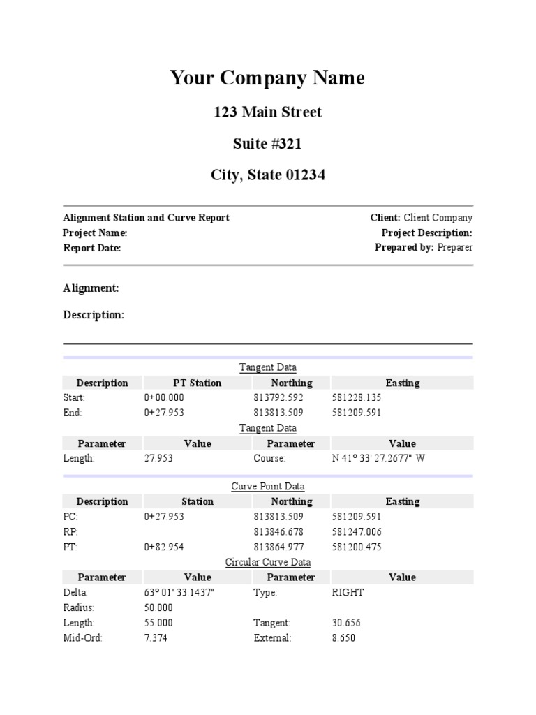 Civil3d Alignment Staion and Curve Report Sample | Download Free PDF ...
