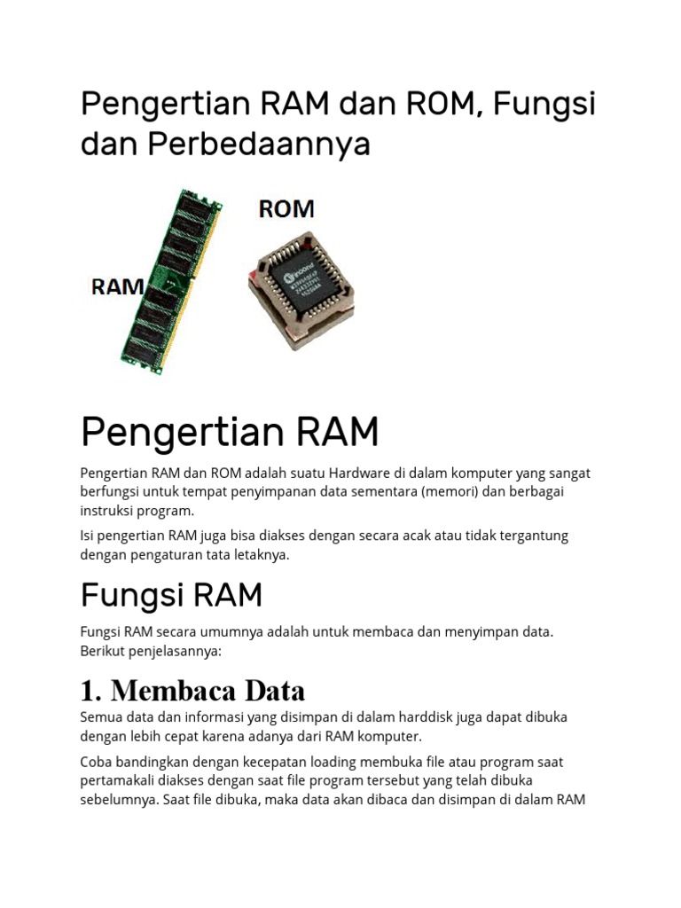 Pengertian dan Fungsi RAM serta ROM | PDF