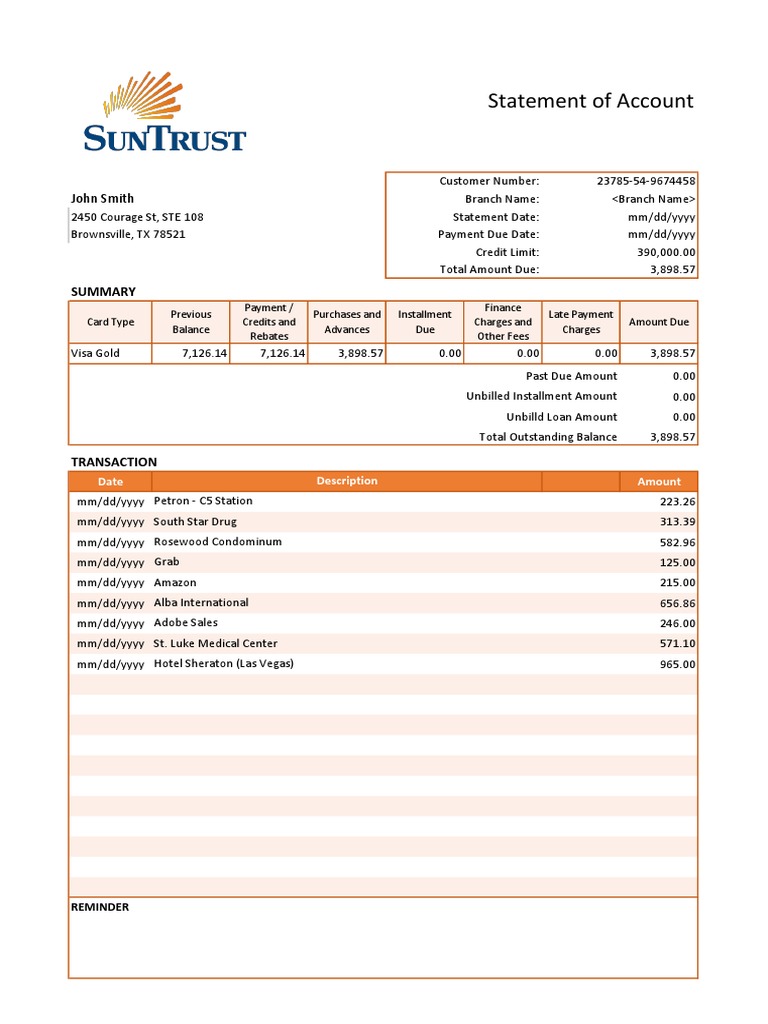 Bank Statement Template 4 - TemplateLab | PDF | Credit Card | Business