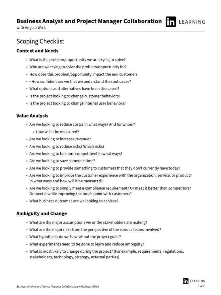 BA - PM - Scoping Checklist | PDF | Intelligence Analysis | Business ...