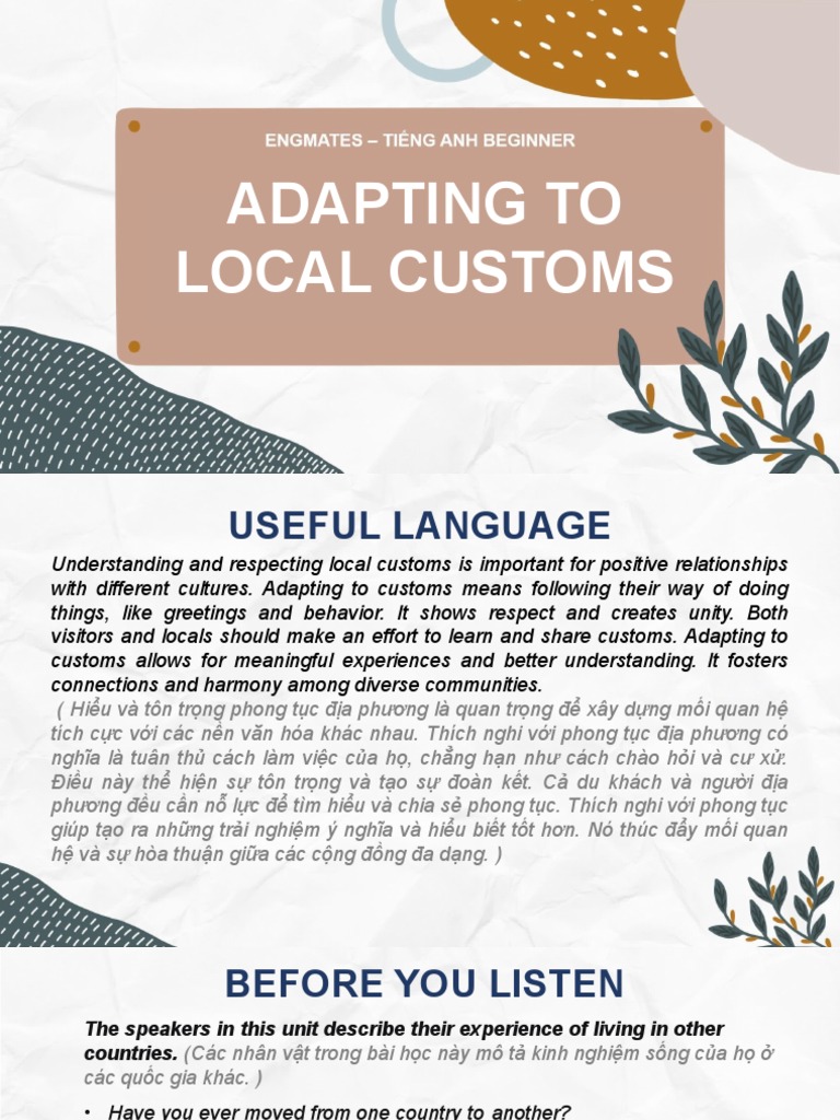 Unit 63 - Adapting To Local Customs | PDF