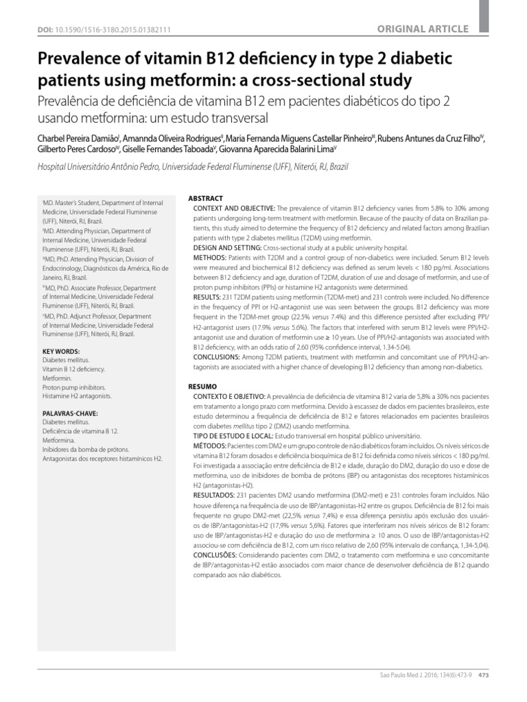 Prevalence of Vitamin B12 Deficiency in Type 2 Diabetic Patients Using ...