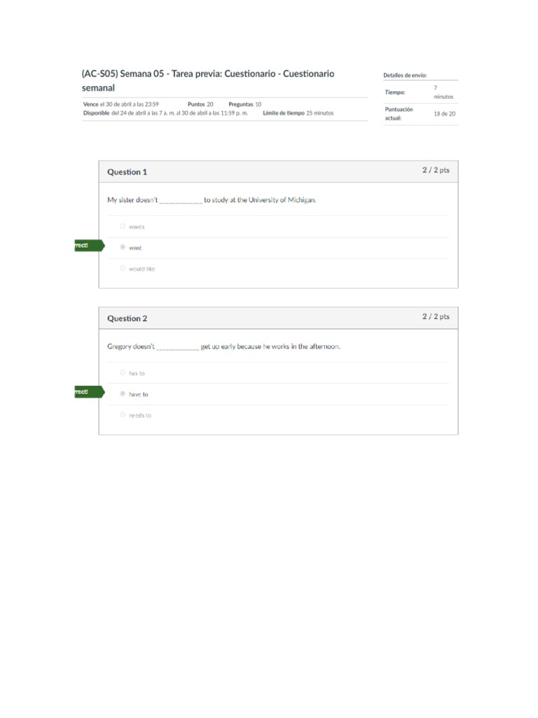 (Ac-S05) Week 05 - Pre-Task Quiz - Weekly Quiz - Ingles Iv | PDF