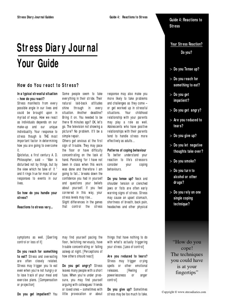 Stress - Diary - Guide 4. Reactions To Stress | PDF | Coping (Psychology) | Stress (Biology)