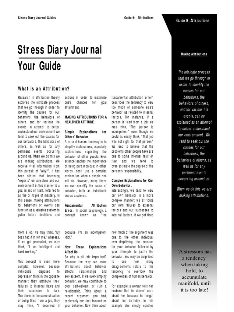 Stress Diary Guide 9. Attributions | PDF | Behavior | Stress (Biology)
