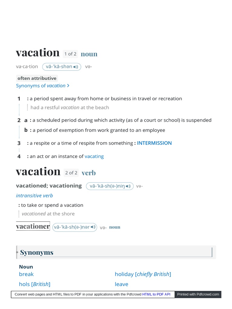 WWW Merriam Webster Com Dictionary Vacation | PDF | Linguistic ...