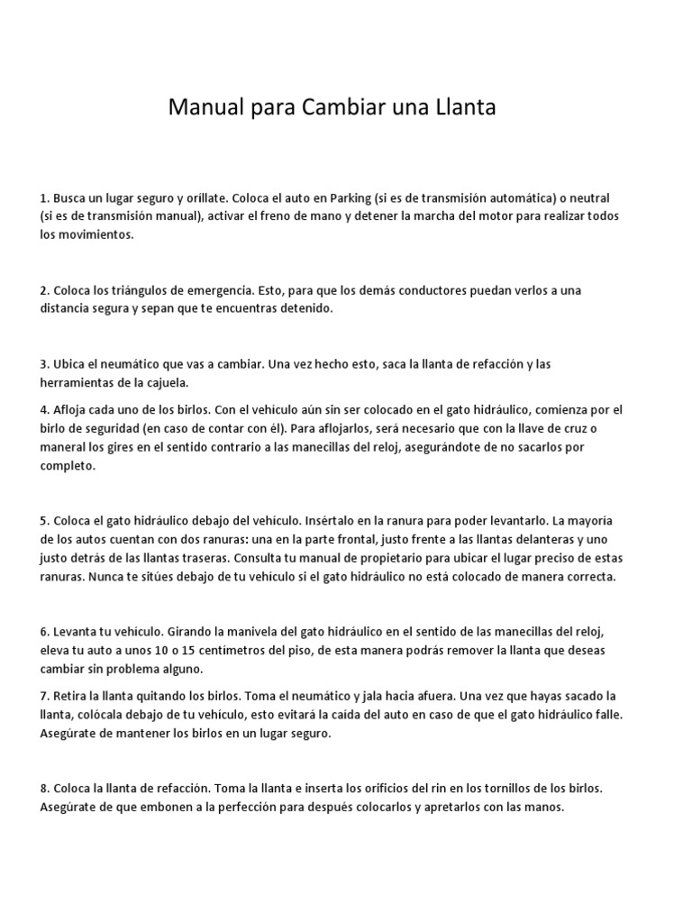 Manual para Cambiar una Llanta | PDF | Neumático | Coche