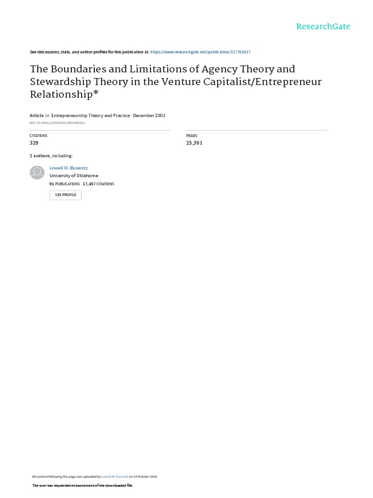The Boundaries and Limitations of Agency Theory An | PDF | Venture ...