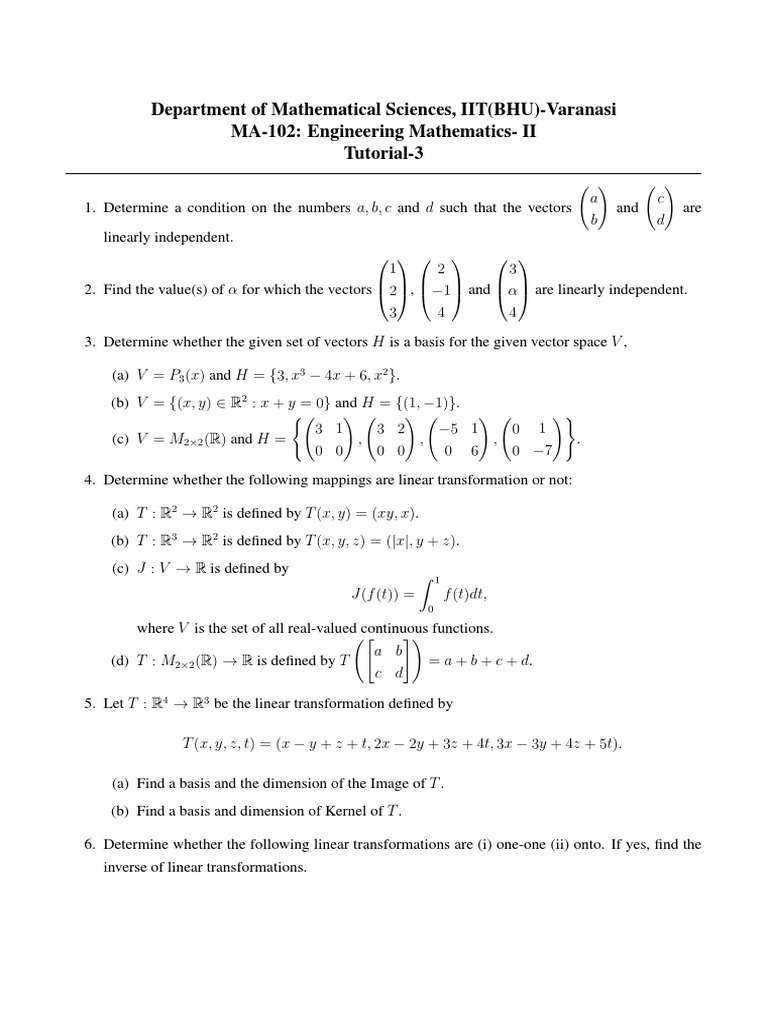 Tutorial 3 | PDF | Linear Map | Vector Space