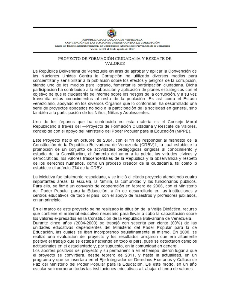 Proyecto De Formación Ciudadana Y Rescate De Pdf Plan De Estudios