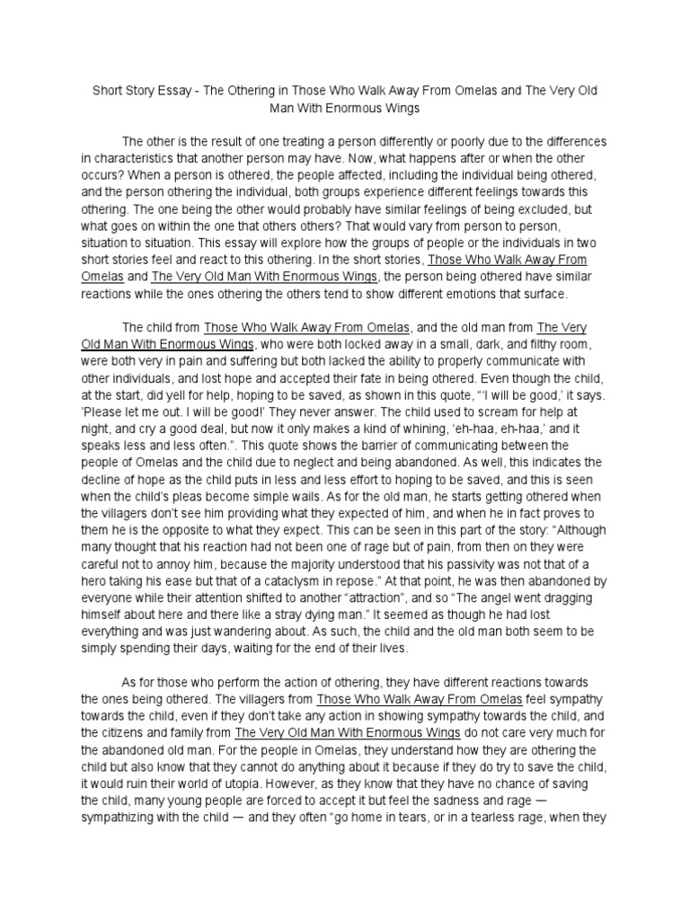 Othering in Omelas and Enormous Wings | PDF | Feeling | Psychological ...