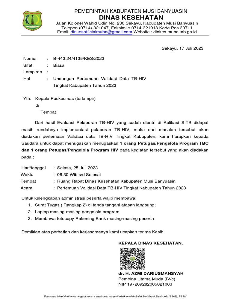 Undangan Validasi Data TB-HIV 2023 | PDF