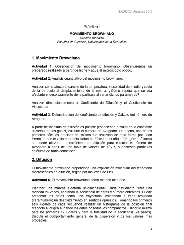 Protocolo Práctico 1 - Movimiento Browniano 2019 | PDF | Movimiento ...