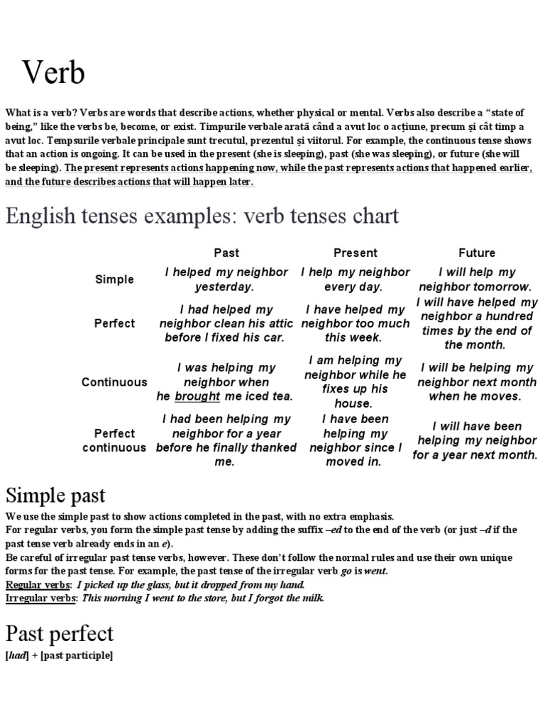 Totul Despre Verb in Engleza | PDF | Verb | Grammatical Tense