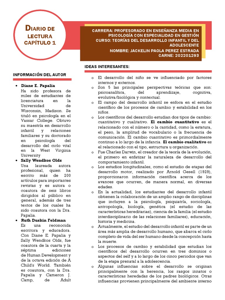 Diario Capitulo 1 | PDF | Sicología | Desarrollo infantil