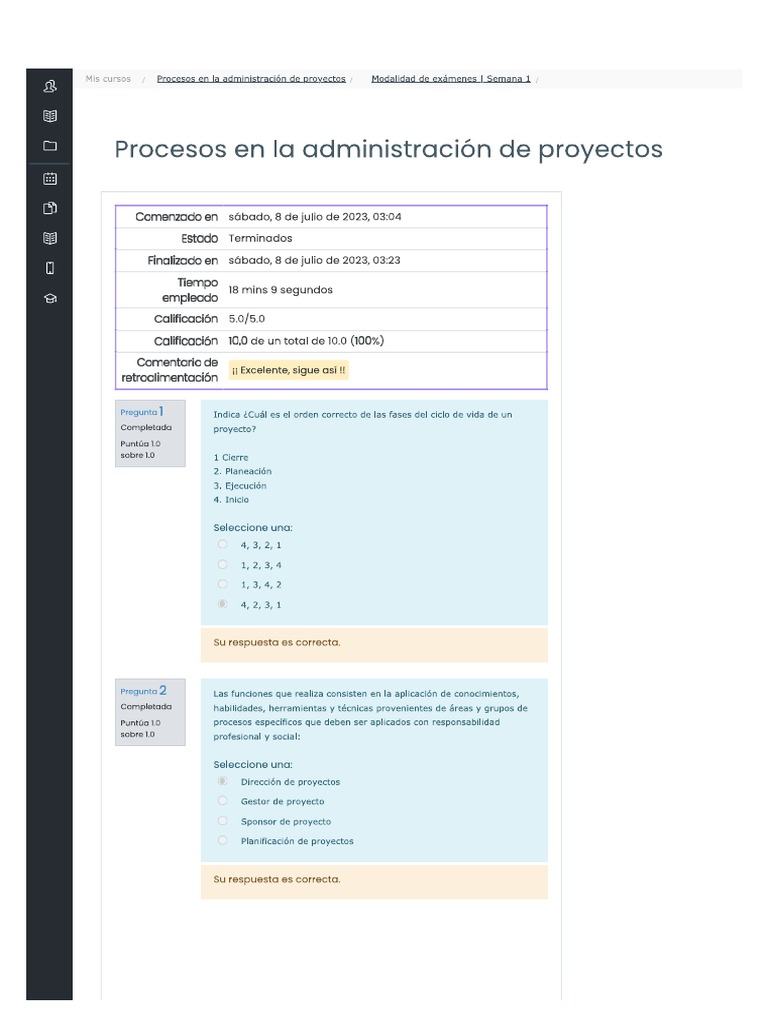 Examen, Semana-1 Procesos en La Administración de Proyectos | PDF