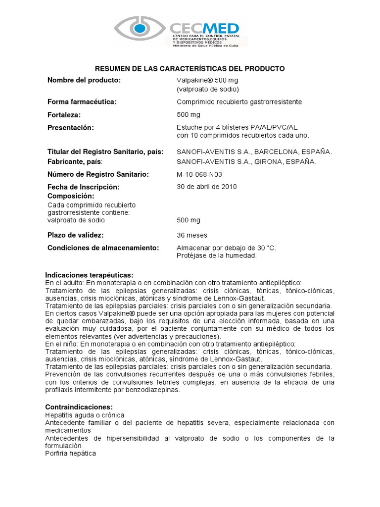 m10068n03 Valpakine 500 MG 0 | PDF | Enfermedades y trastornos humanos ...