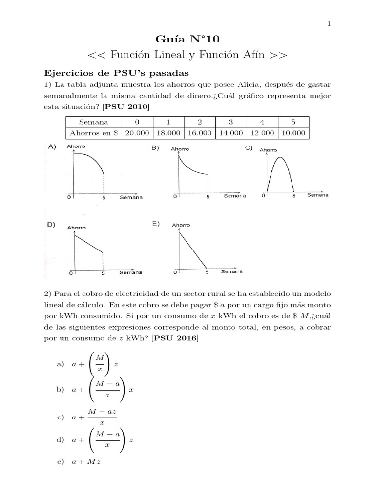 Gu A N 10 Funci N Lineal y Funci N Af N | PDF | Función (Matemáticas) | Matemáticas