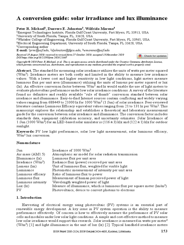 A Conversion Guide - Solar Irradiance and Lux Illuminance | PDF ...