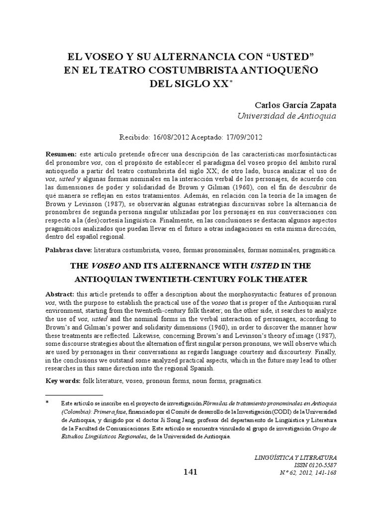 El Voseo y Su Alternancia Con "Usted" | PDF | Lengua española | Pronombre