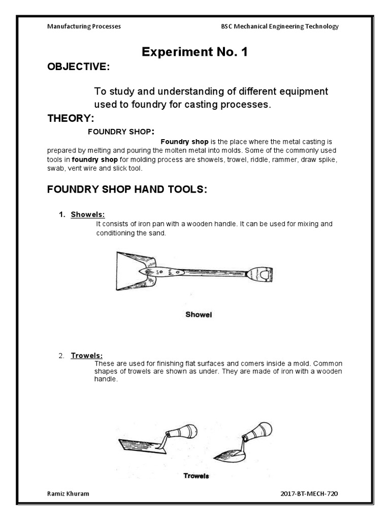 Manufacturing Process Lab 01 Done | PDF | Foundry | Casting