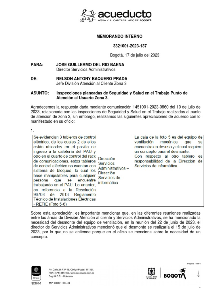Memorando Interno 3321001-2023-137: MPFD0801F02-03 | PDF