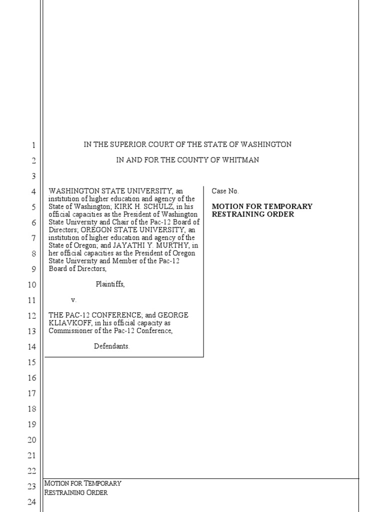 Pac-12 Conference TRO Motion | PDF | The United States | Justice