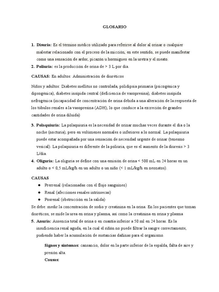 Glosario de Uroanálisis | PDF | Especialidades Medicas | Riñón