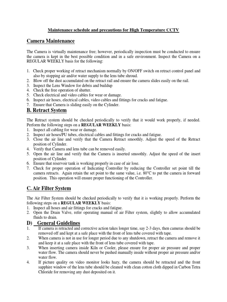 High-Temperature CCTV Camera Maintenance Guide | PDF | Camera | Wear
