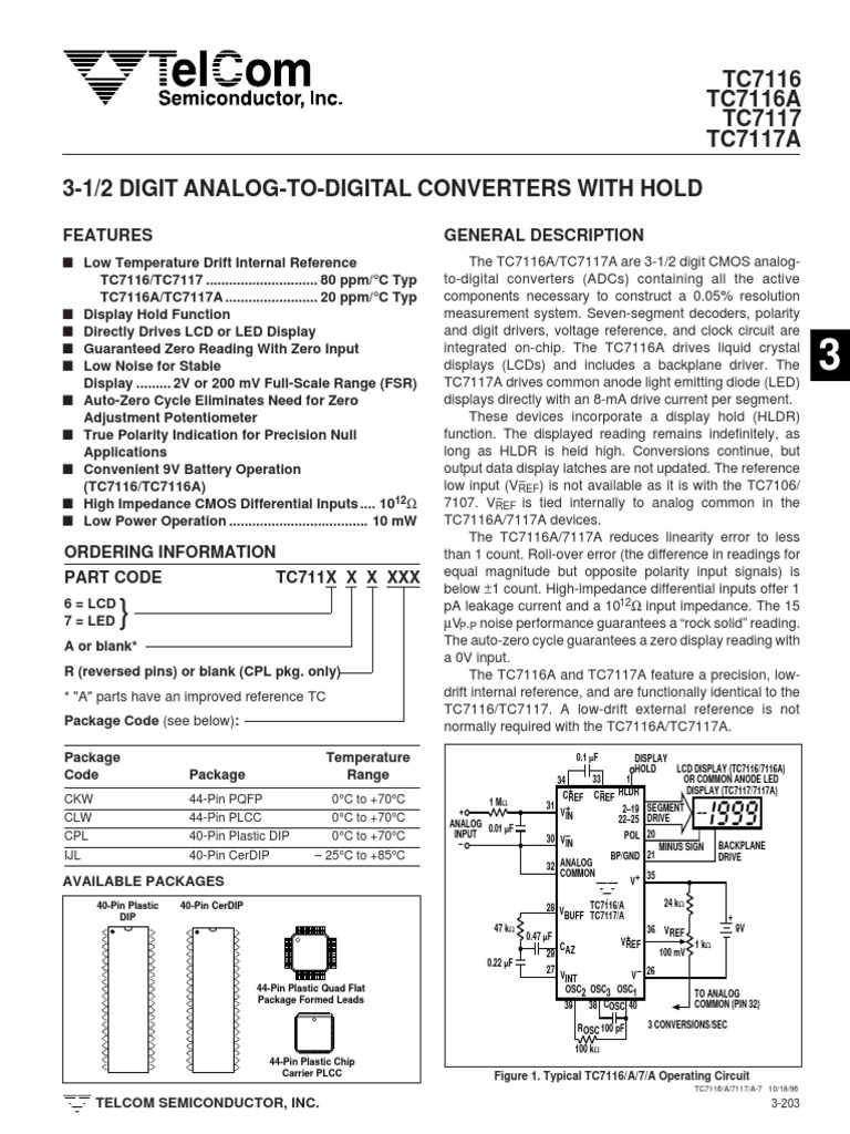 TC7117 | PDF | Analog To Digital Converter | Capacitor