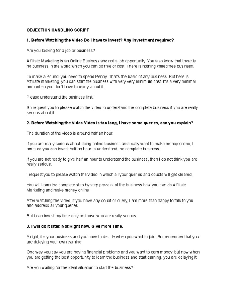 LeadsArk Objection Handling Script | PDF | Multi Level Marketing | Sales