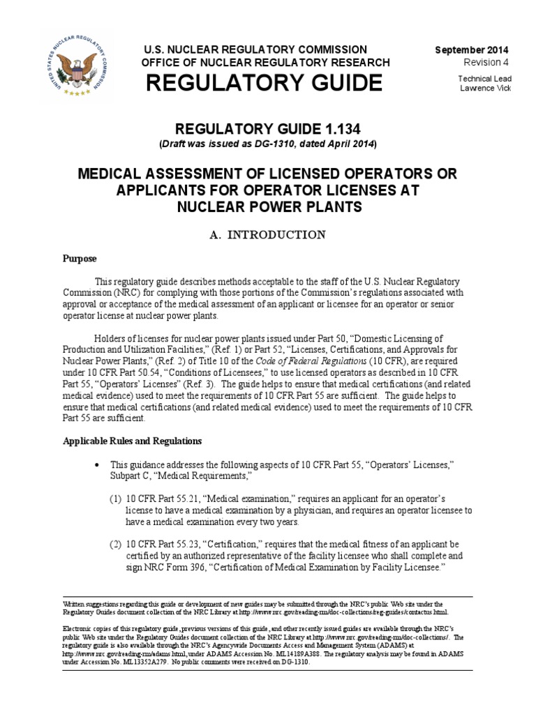 Medical Assessment for Nuclear Operators | PDF | Nuclear Regulatory ...
