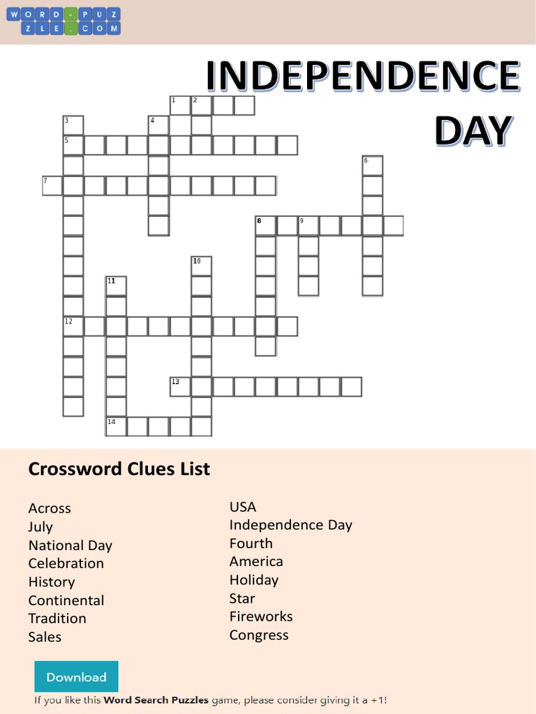 Independence Day Crossword Puzzle | PDF | Travel | History