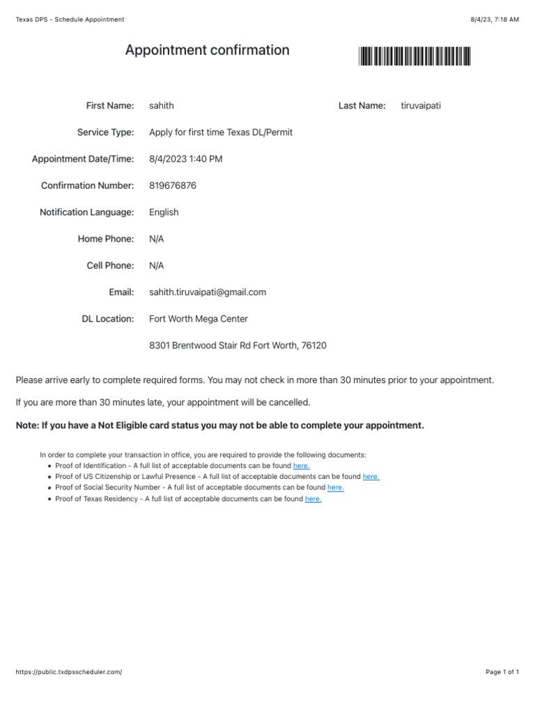 Texas DPS - Schedule Appointment | PDF
