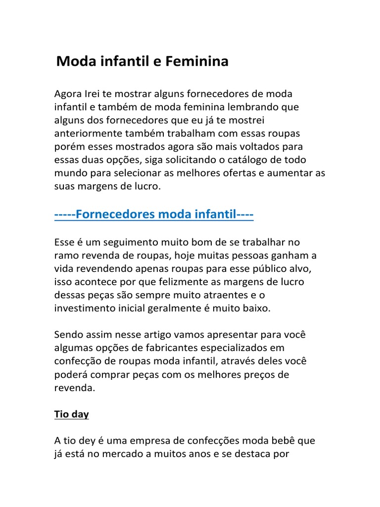 Fornecedores de Moda Infantil e Feminina | PDF | Roupas | Moda