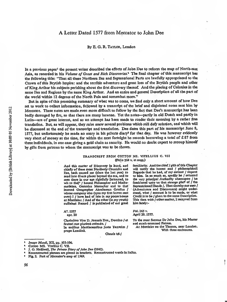 A Letter Dated 1577 From Mercator To John Dee - Text | PDF