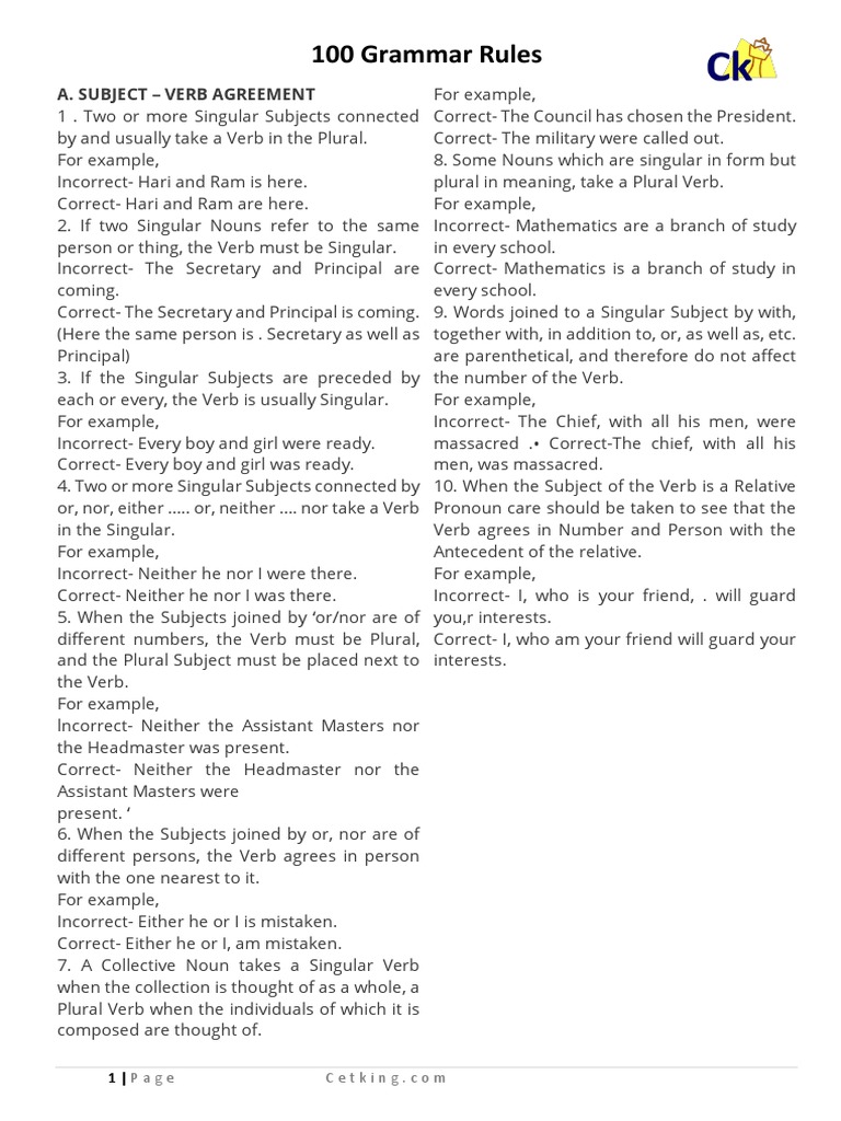 100 Must Know Grammar Rules | PDF | Grammatical Number | Adverb