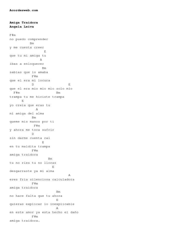 Amiga Traidora Angela Leiva Acordesweb Com | PDF