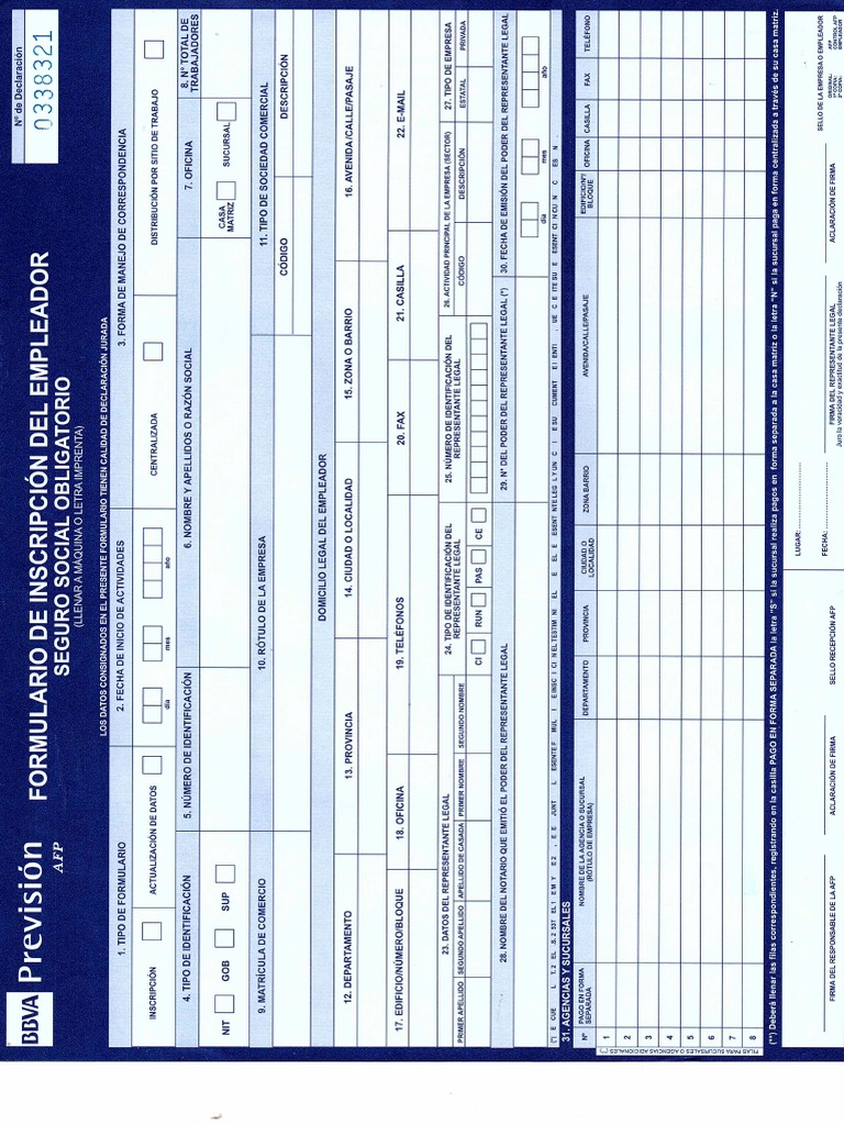 Formulario de Inscripcion Del Empleador Afp Prevision | PDF