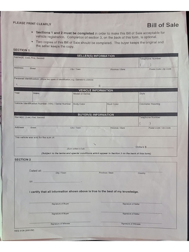 Alberta Vehicle Bill of Sale Temp | PDF