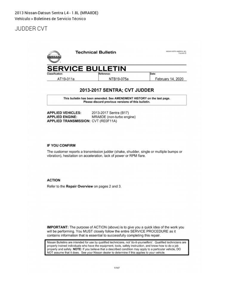 Sentra 2013 CVT Judder - Alldata Repair | PDF