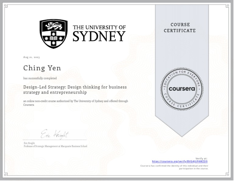 Design-Led Strategy Course Completion | PDF