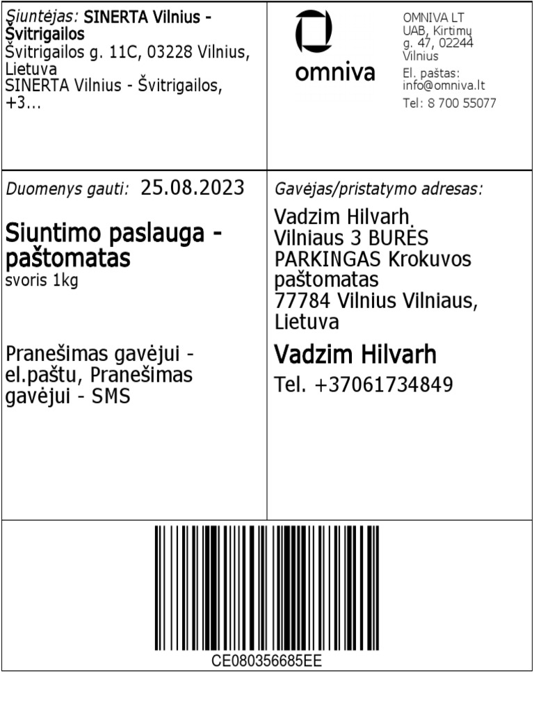 Omniva CE080356685EE | PDF